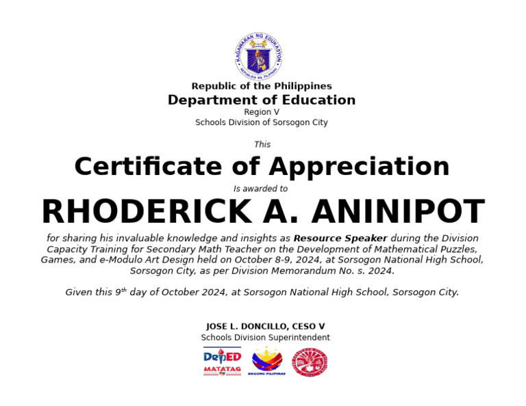 Cert Appreciation Roderick | PDF