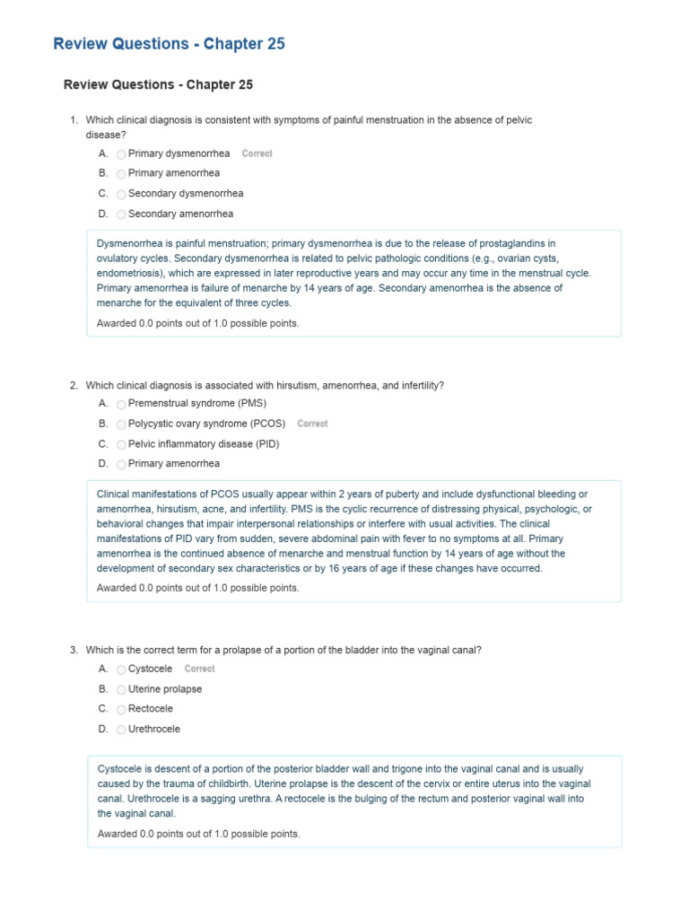 Evolve Ch.25 Quiz | PDF | Infertility | Vagina