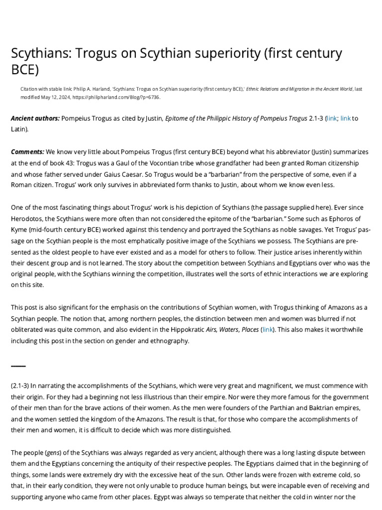 Scythians: Trogus on Their Superiority | PDF | History