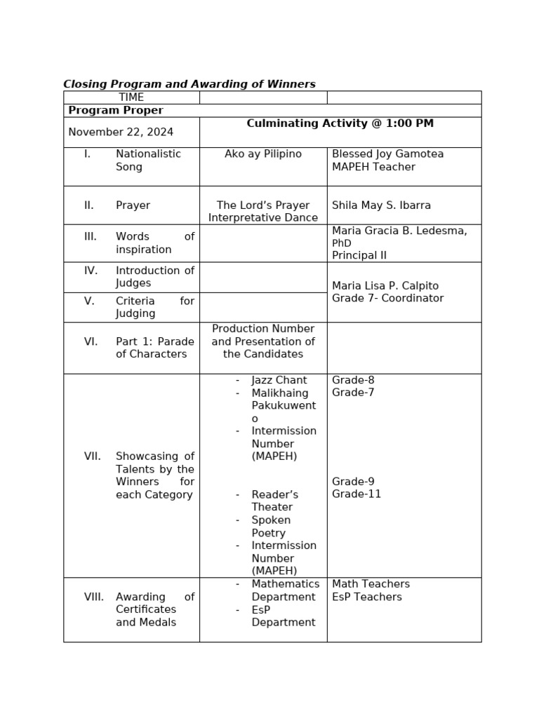 Closing Program and Awarding of Winners | PDF