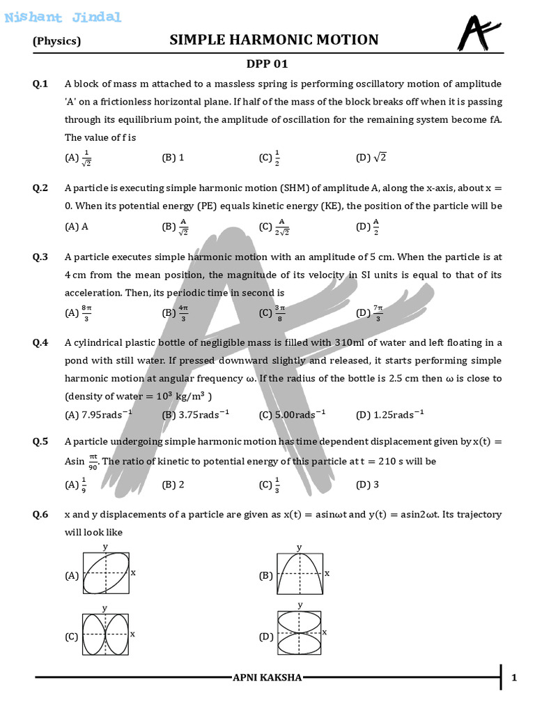 Nitin SHM DPP | PDF | Oscillation | Physical Quantities