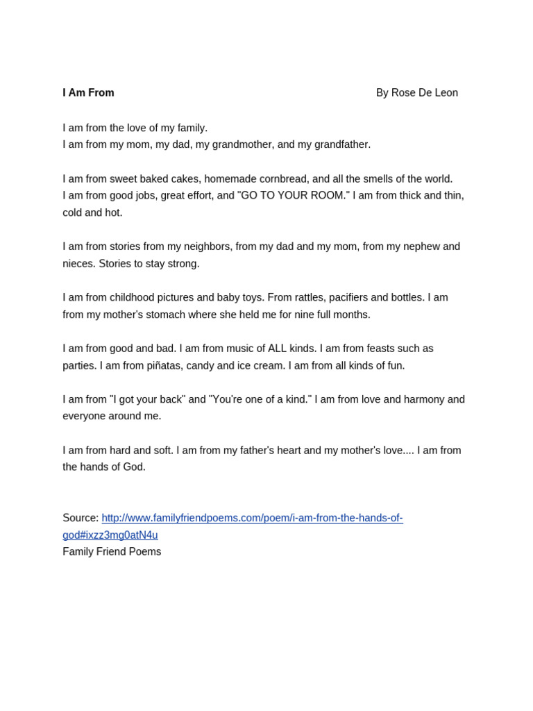 4.1 - I Am From - POEM | PDF