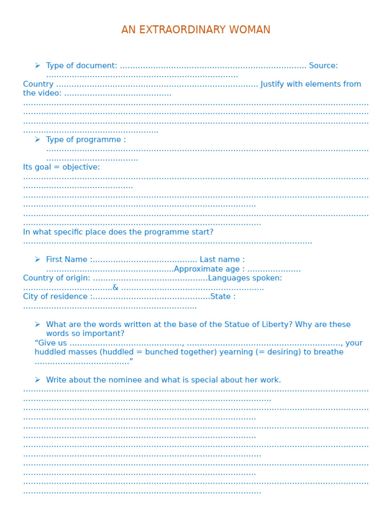 AN EXTRAORDINARY WOMAN - Task | PDF