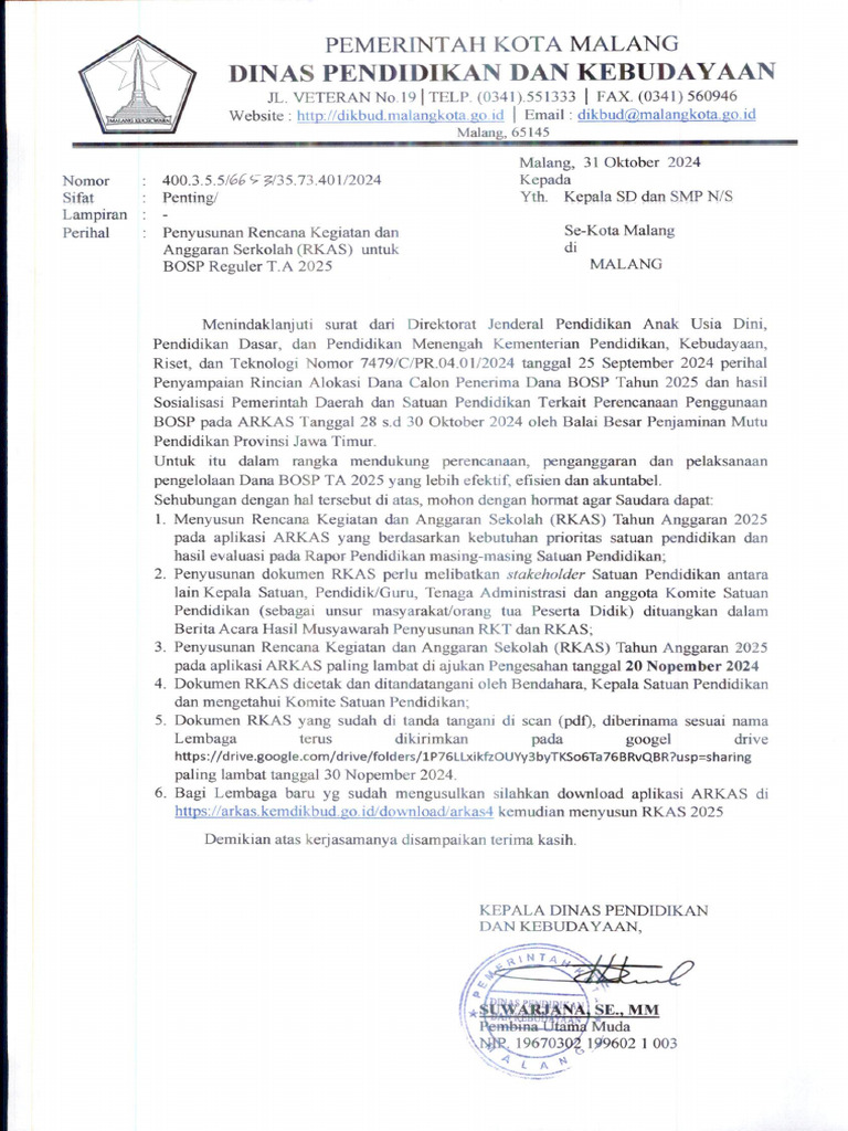 Surat Pemberitahuan Tentang Penyusunan Rkas Dana Bosp Tahun 2025 | PDF Surat Pemberitahuan Tentang Penyusunan Rkas Dana Bosp Tahun 2025 | PDF