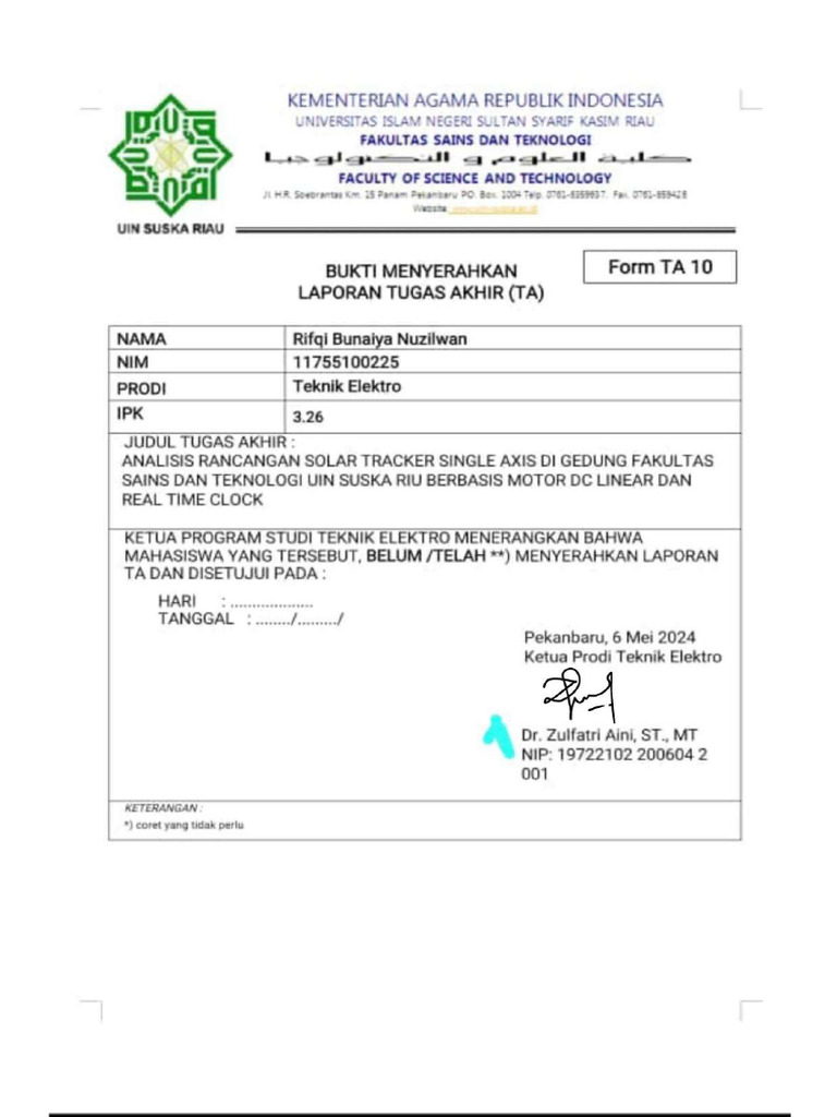 BORANG 4 - Bukti Menyerahkan TA | PDF