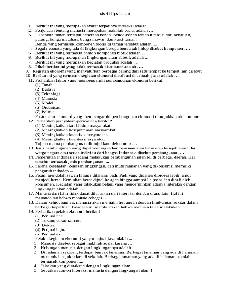 Kisi2 Ips Kelas 5 | PDF