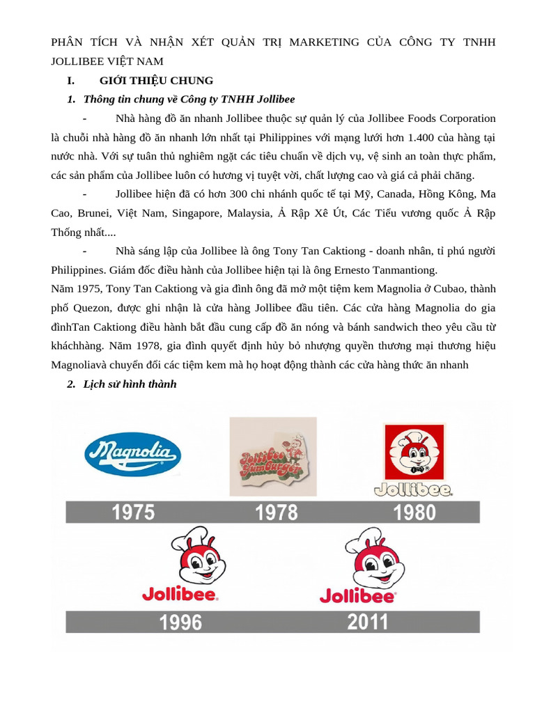 Phân Tích Và Nhận Xét Quản Trị Marketing Của Công Ty Tnhh Jollibee Việt Nam | PDF