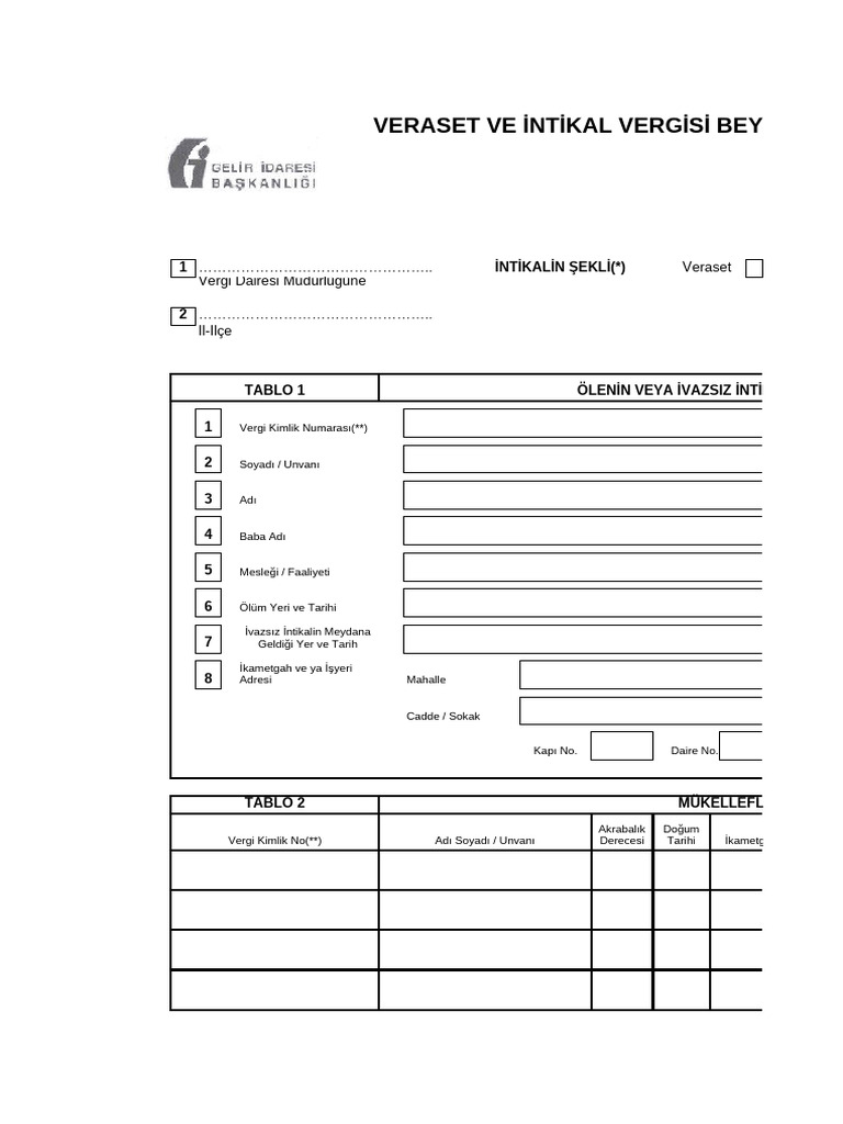 Veraset Ve İntikal Vergisi Beyannamesi | PDF