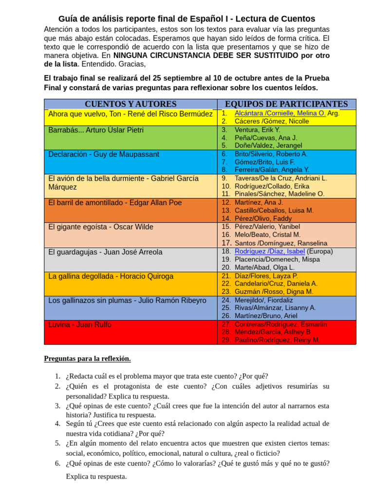 Guía de Análisis de Cuentos | PDF