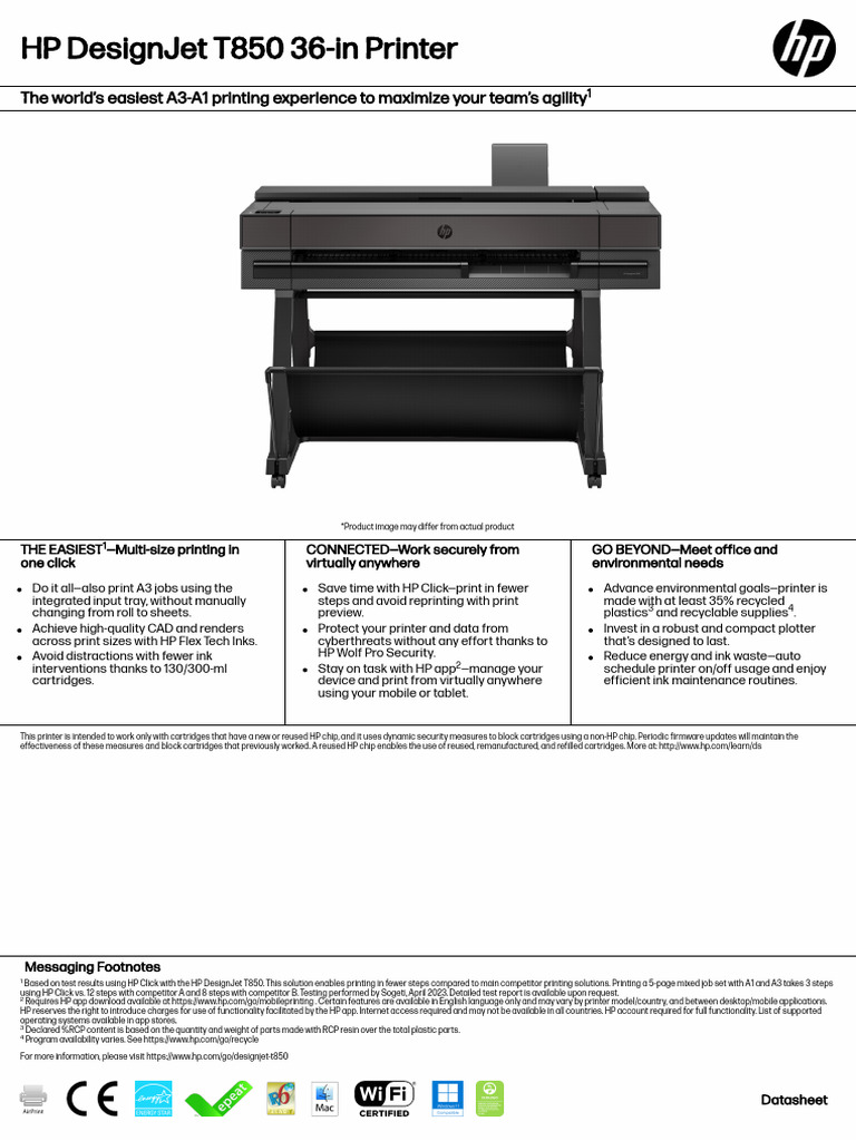 HP DesignJet T850 Plotter Printer | PDF | Printer (Computing) | Hewlett ...