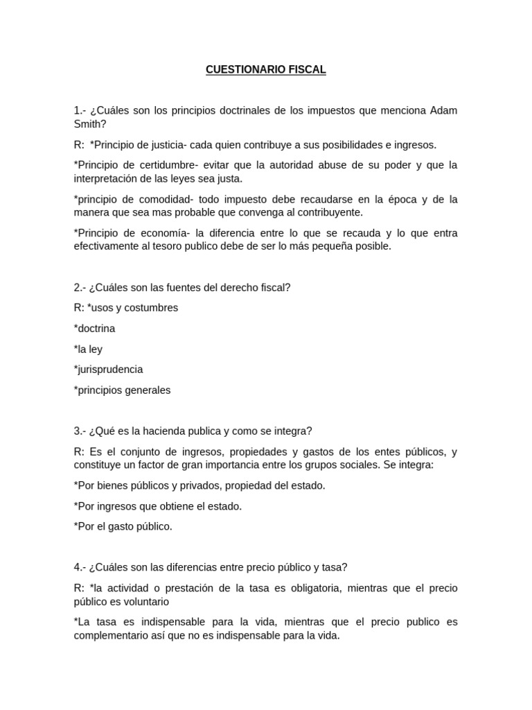 Banco de Preguntas Examen Final Maestría en Derecho Tributario | PDF | Impuestos | Impuesto ...