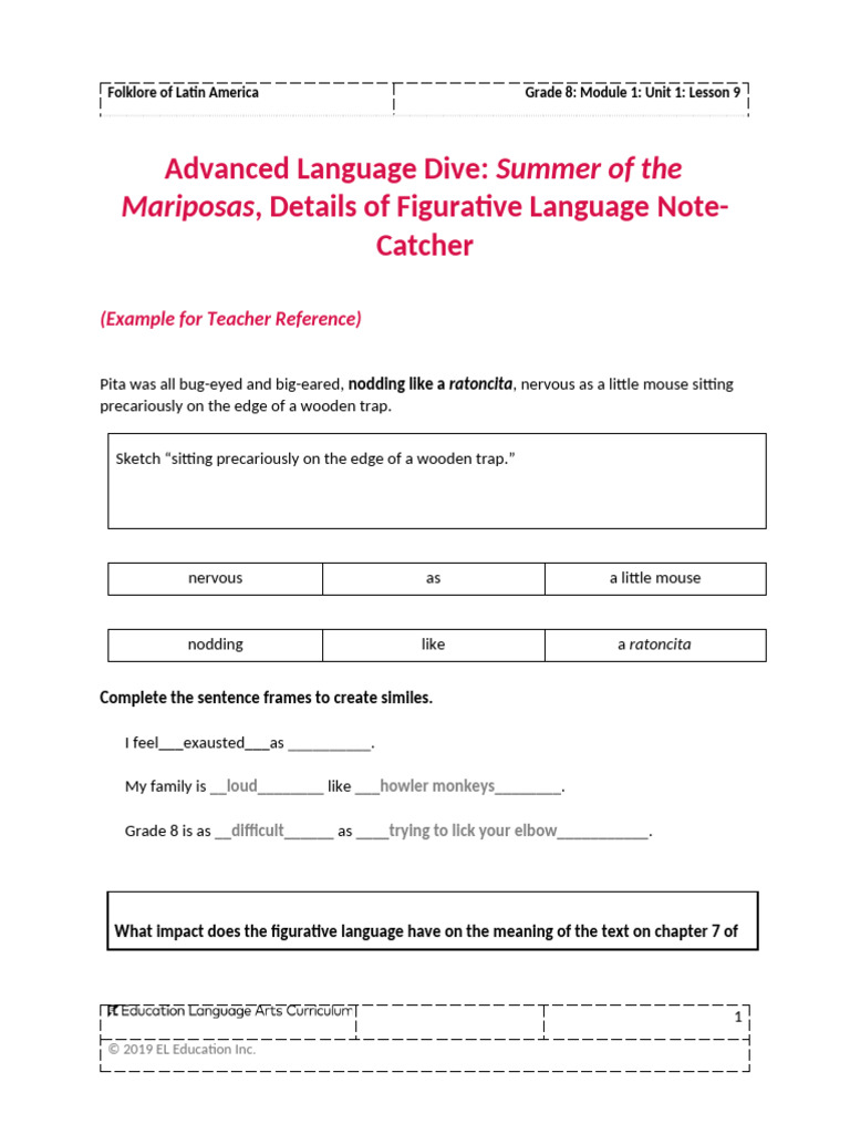 Advanced G8M1 Unit 1, Lesson 9, Language Dive Summer of The Mariposas ...