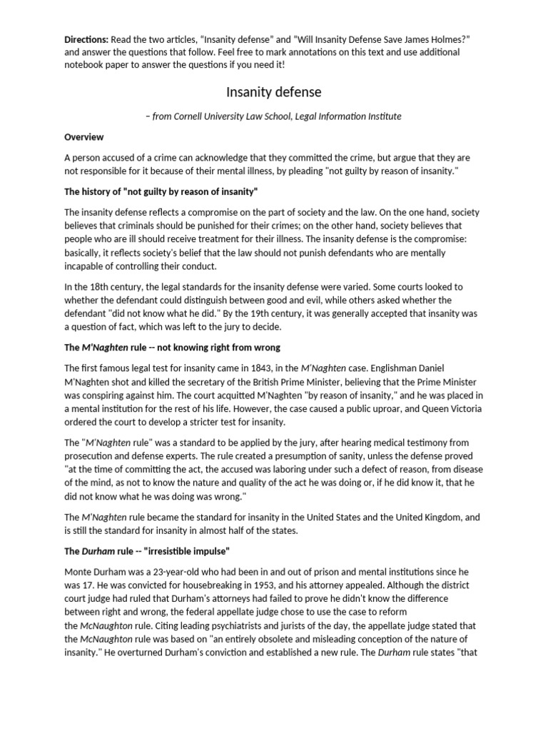 TTH Insanity Defense Articles | PDF | Insanity Defense | Criminal Law