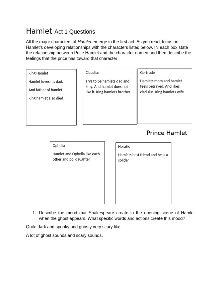 Hamlet Act 1 Questions | PDF