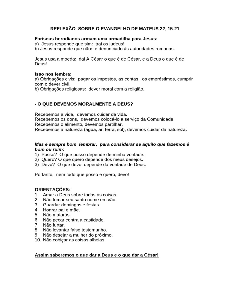 Reflexão Sobre o Evangelho de Mateus 22 | PDF