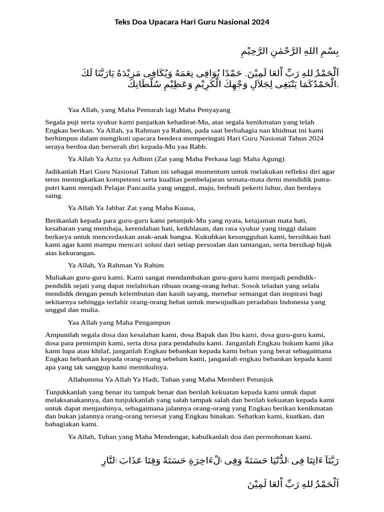 Teks Doa Upacara Hari Guru Nasional 2024 | PDF