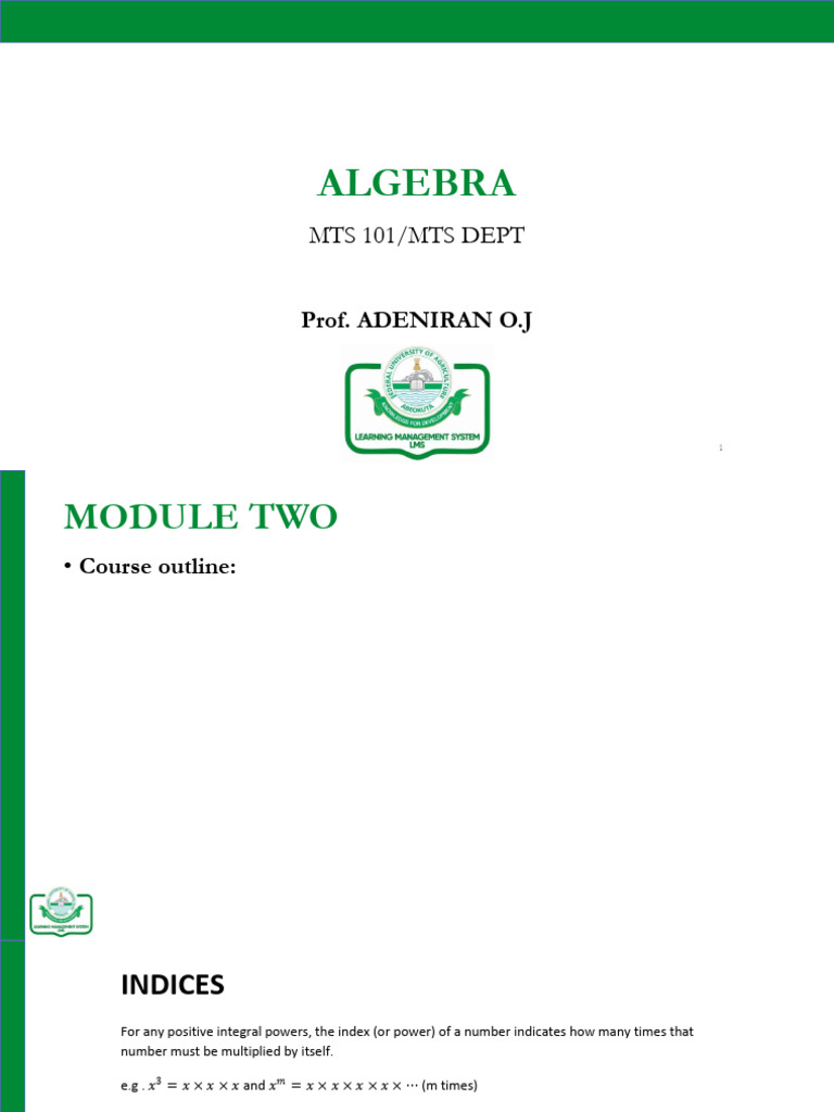 MTS 101 Algebra - Funaab Template | PDF | Logarithm | Complex Analysis