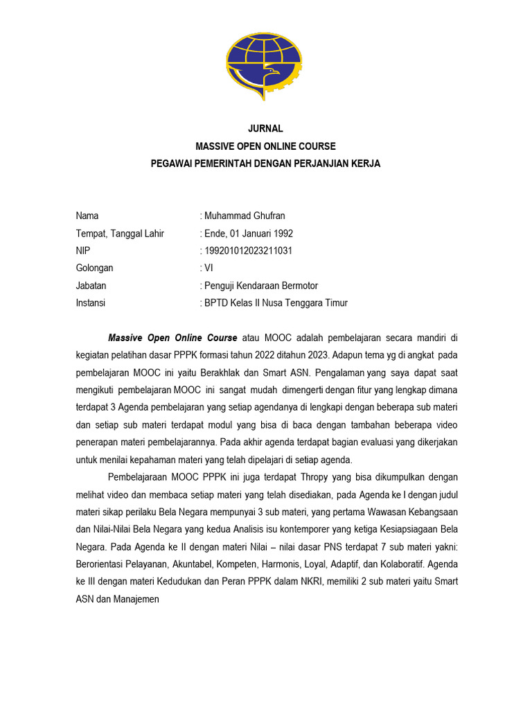 JURNAL MOOC PPPK Muhammad Ghufran | PDF | Politik | Perjalanan