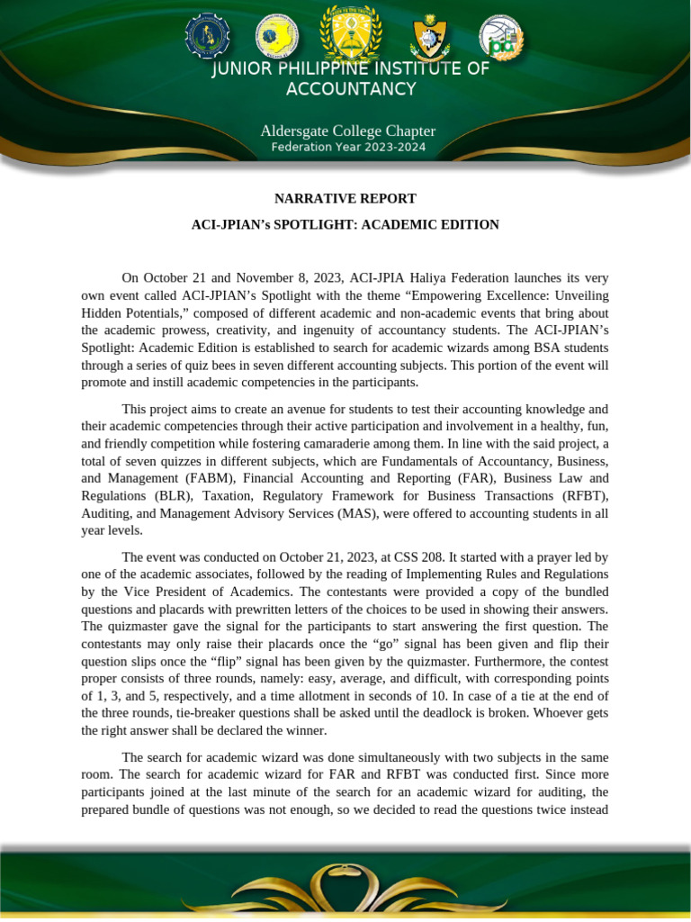Academic Edition Narrative Report | PDF | Accounting