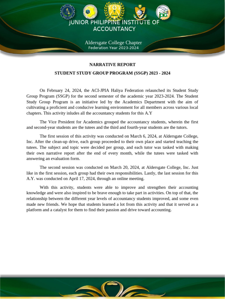 SSGP 2023 - 2024 Narrative Report | PDF | Learning | Cognition