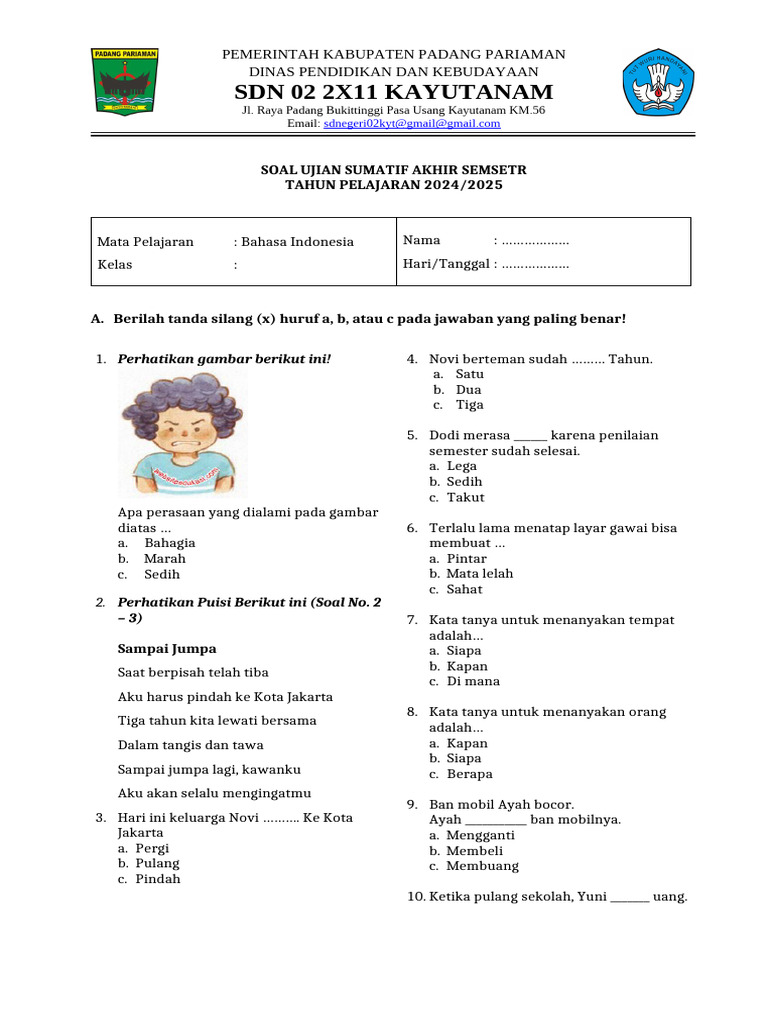 Soal SAS B.Indonesia Kelas 2 | PDF