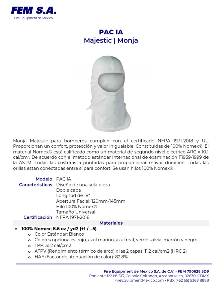 Accesorios para Bomberos Monja Majestic PACIA F E | PDF