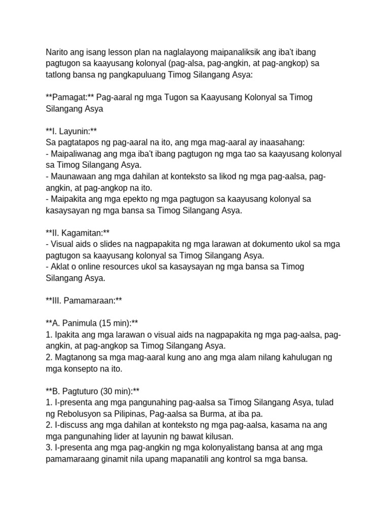 Pag-Aaral NG Mga Tugon Sa Kaayusang Kolonyal Sa Timog Silangang Asya | PDF