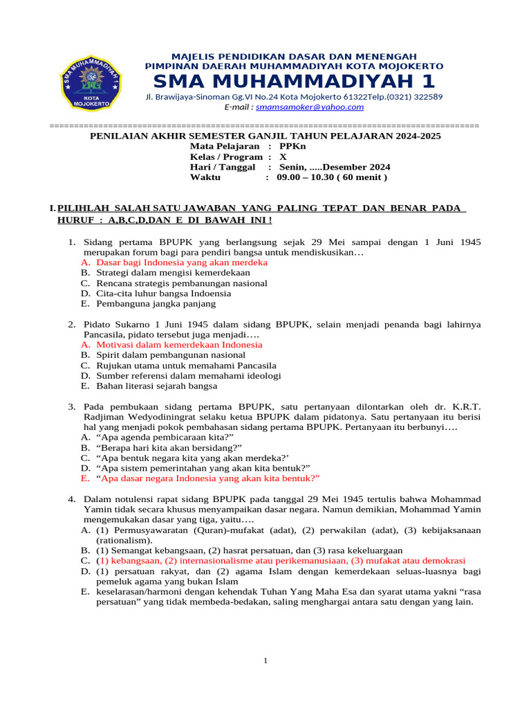 Pas Ganjil PKN X Kurmer 2024-2025 | PDF