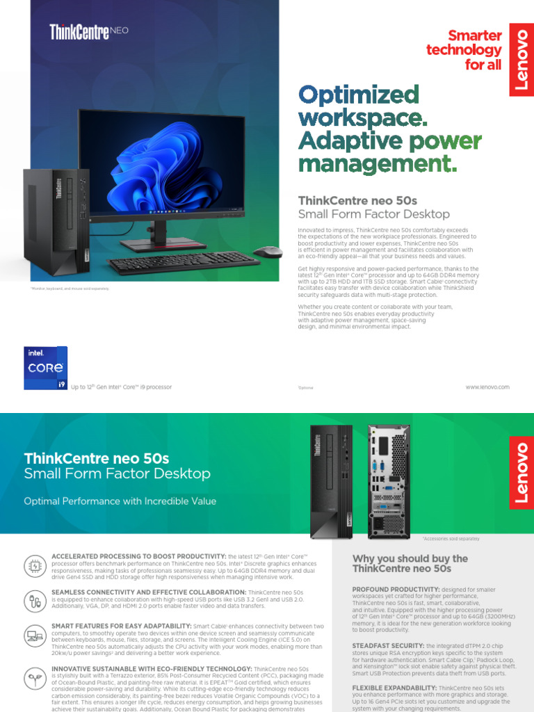 ThinkCentre Neo 50s Gen3 Datasheet | PDF | Usb | Computer Hardware