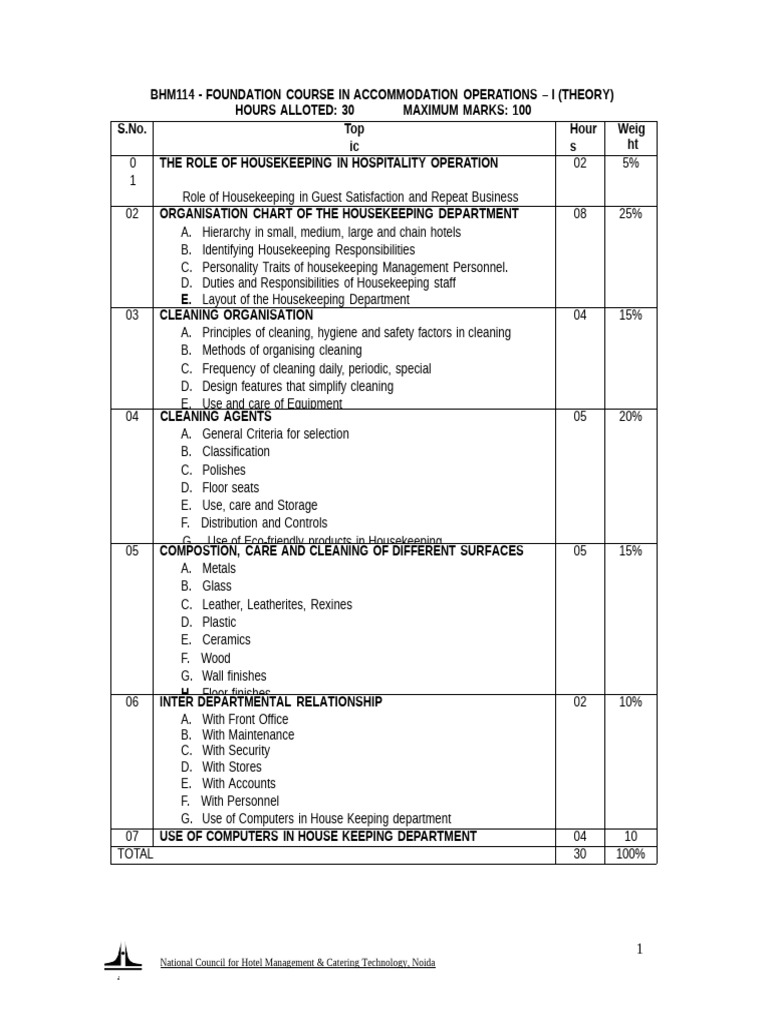 Accomodation Operation Handouts | PDF | Hotel | Housekeeping