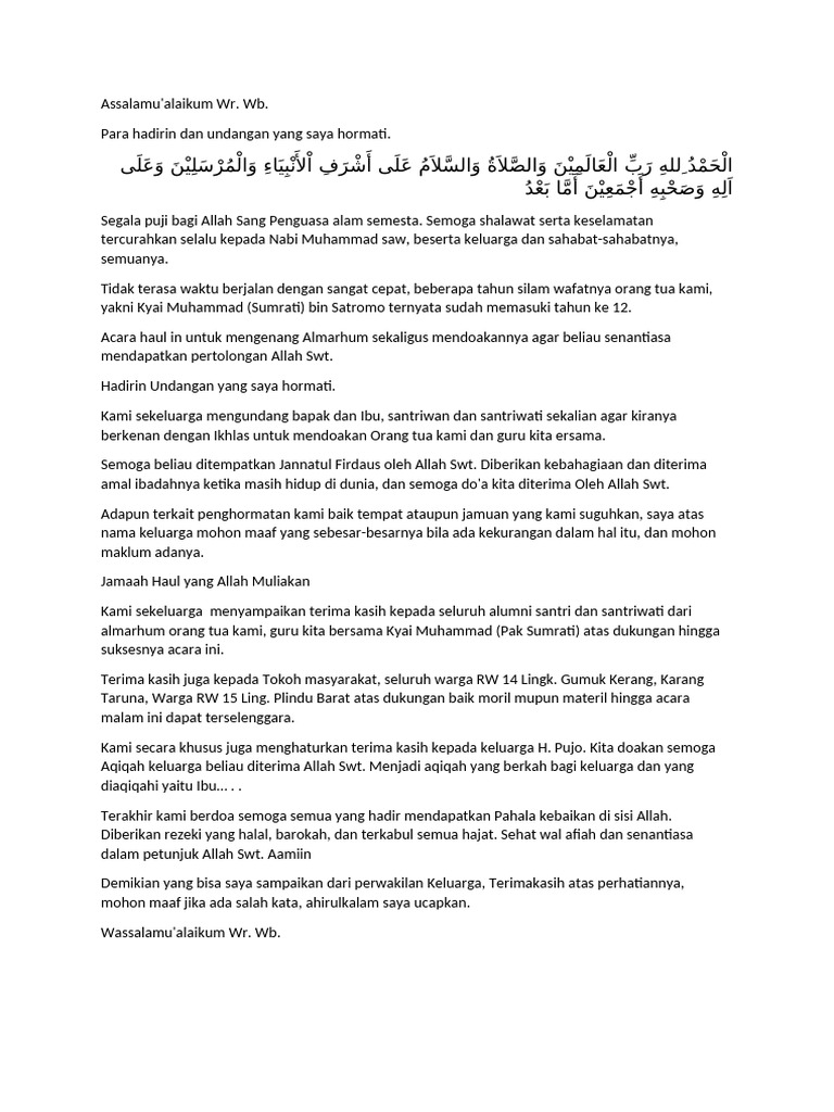 Doa dan Penghormatan Haul Kyai Muhammad | PDF