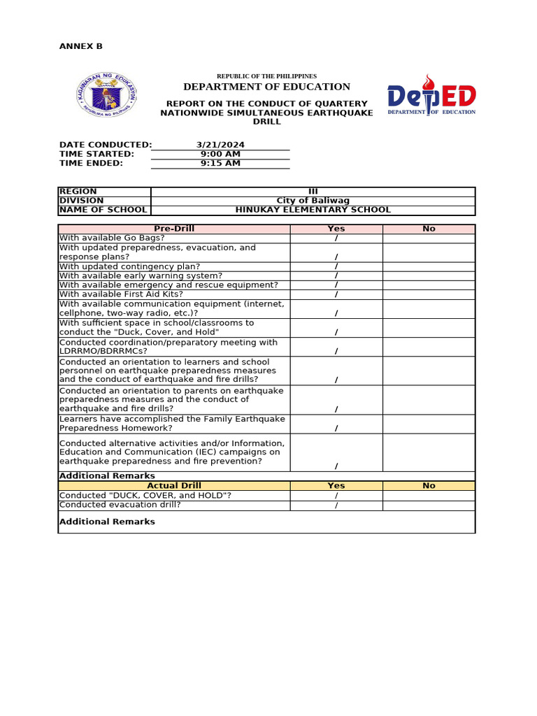 Annex B. HINUKAY ES NSED MONITORING | PDF | Emergency Management ...