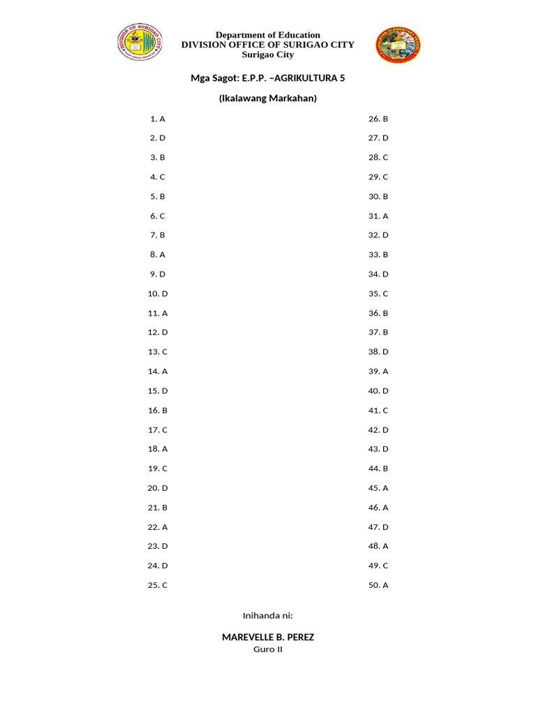 EPP5 AGRI ANSWER Corrected | PDF