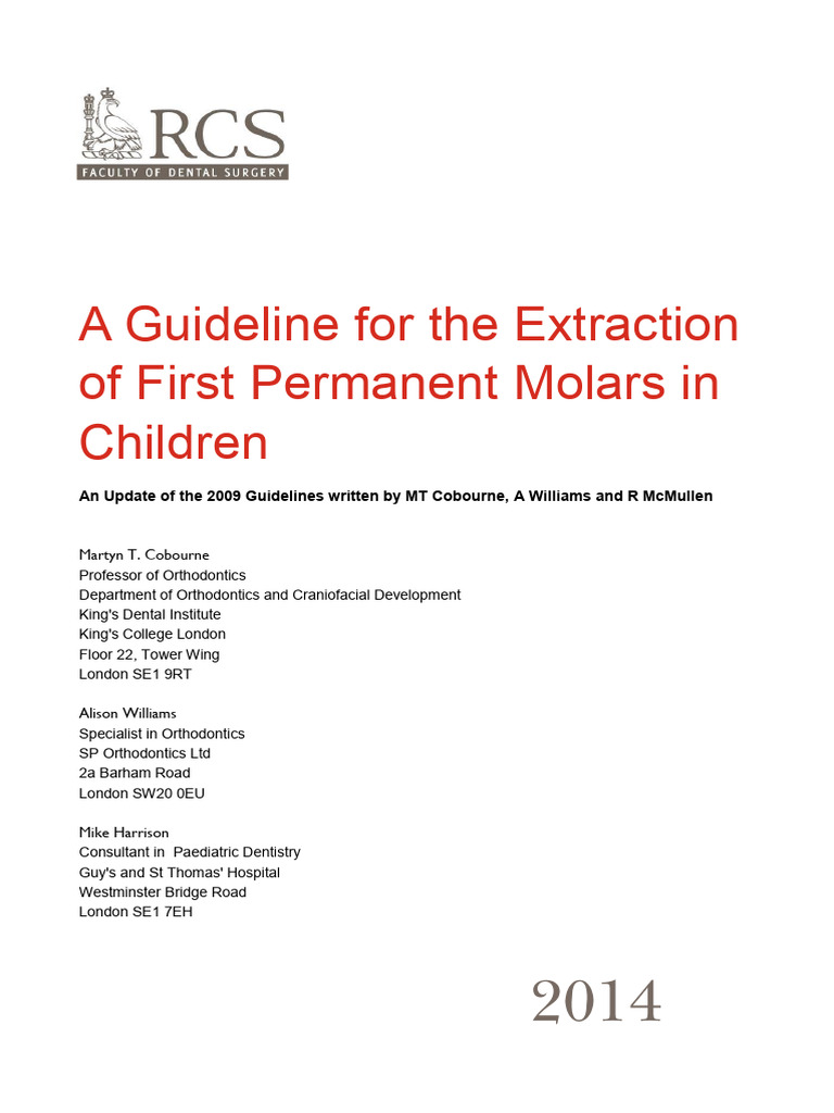 A Guideline For The Extraction of First Permanent Molars in Children ...