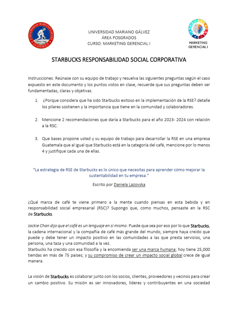Caso RSC Starbucks-1 | PDF | Responsabilidad social corporativa | Starbucks