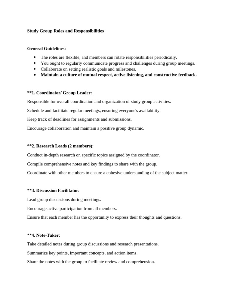 Study Group Roles and Responsibilities | PDF | Business