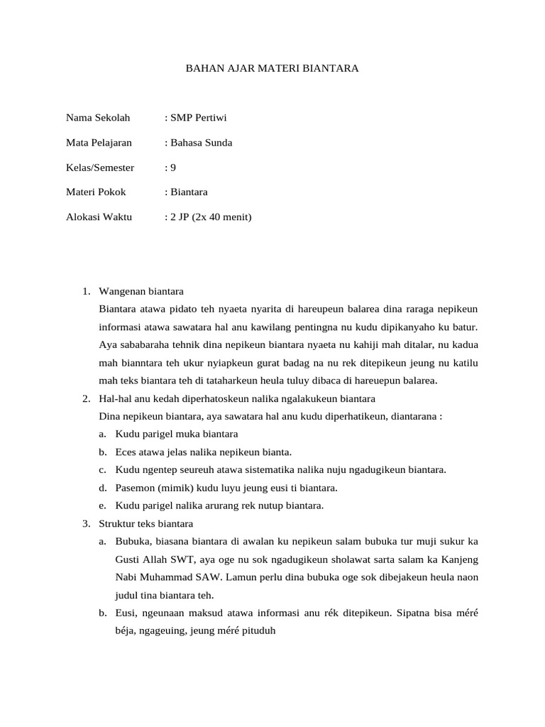 Bahan Ajar Materi Biantara | PDF