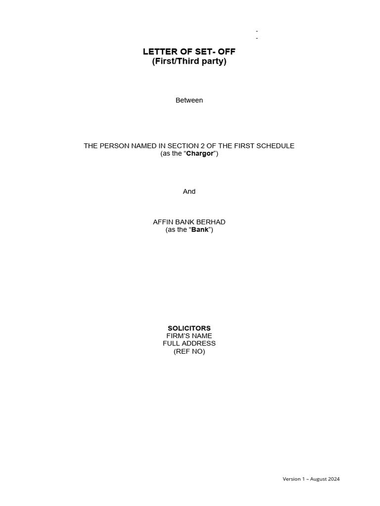 LetterOfSetOff 1st3rdparty | PDF | Banks | Set Off (Law)
