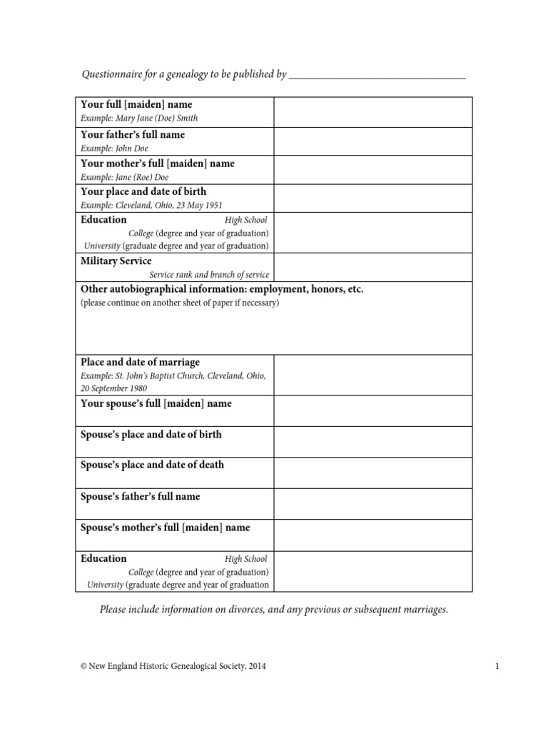 Family Tree Questionnaire | PDF | Social Conventions | Family