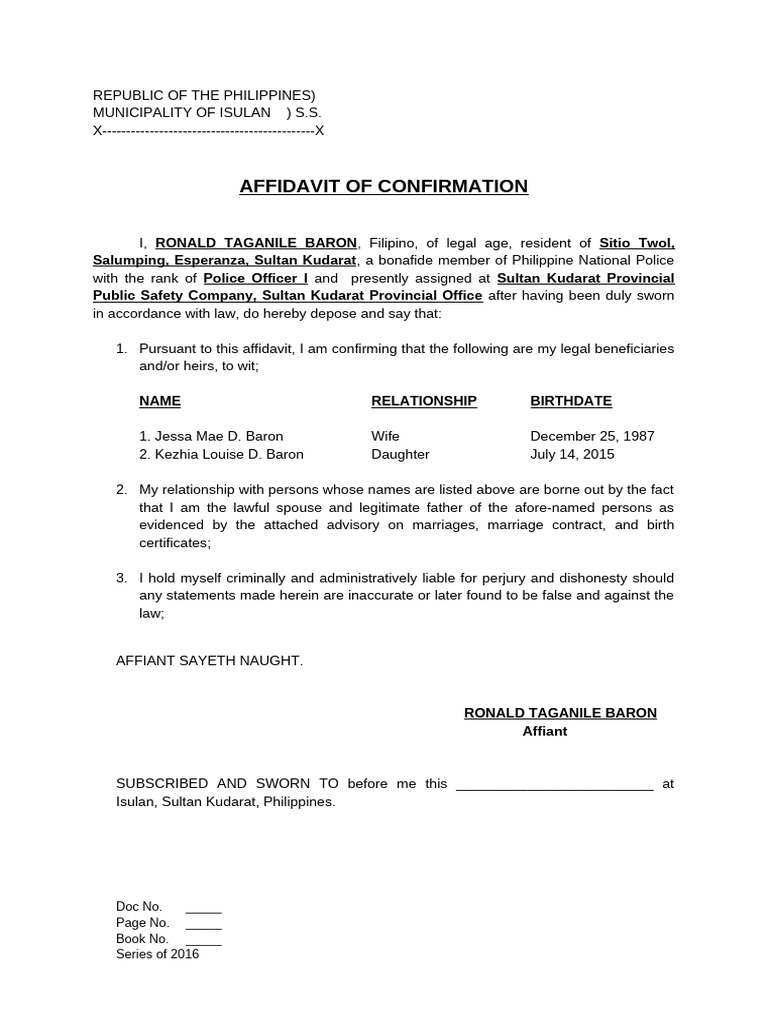 Affidavit of Confirmation | PDF | Affidavit | Evidence