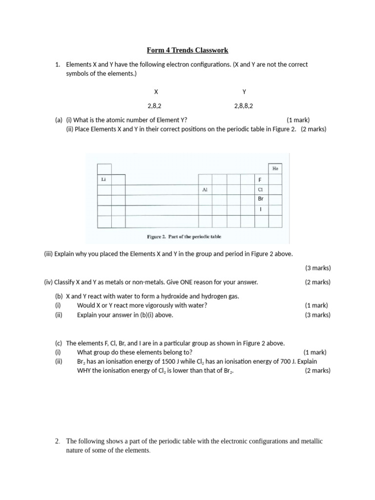 Periodic Table Trends Classwork | PDF | Chlorine | Periodic Table