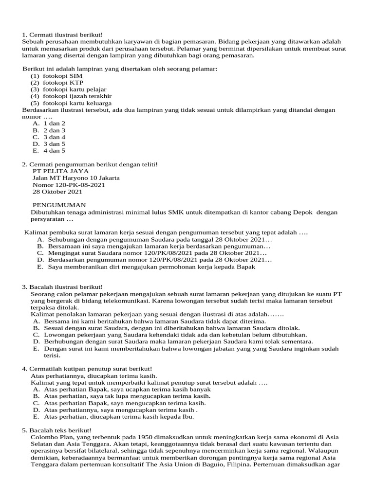 Soal Bin Pas Ganjil Kelas Xii 2023 | PDF