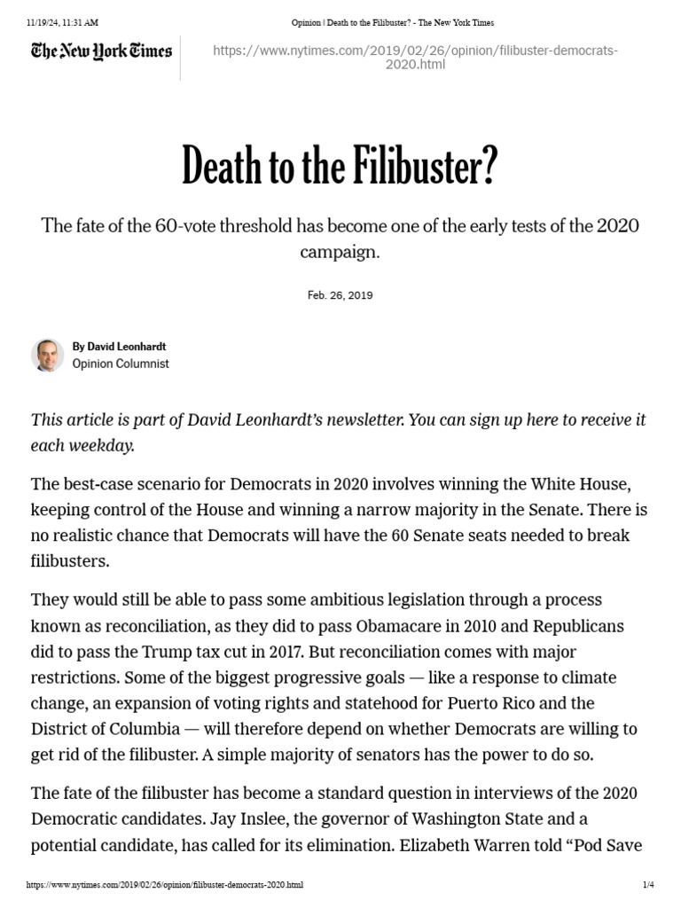 Opinion - Death To The Filibuster - The New York Times | PDF ...