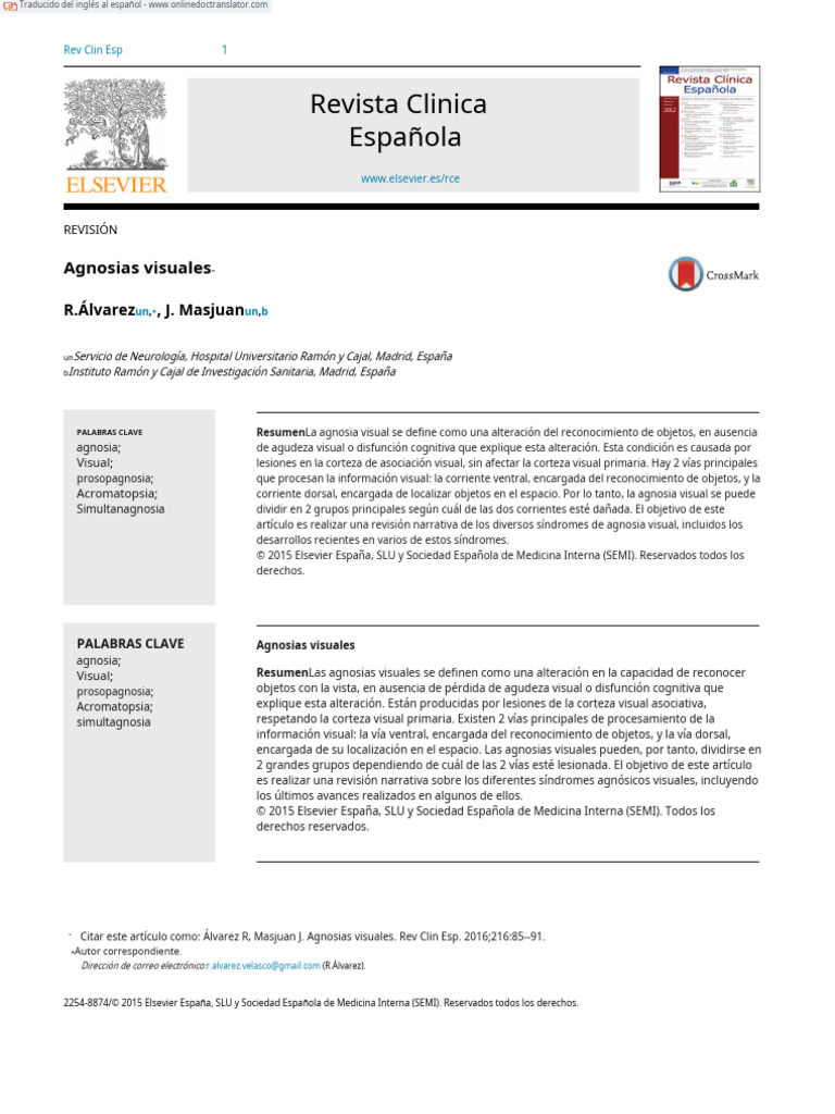 1 Visual Agnosia - En.es | PDF | Percepción visual | Neurociencia
