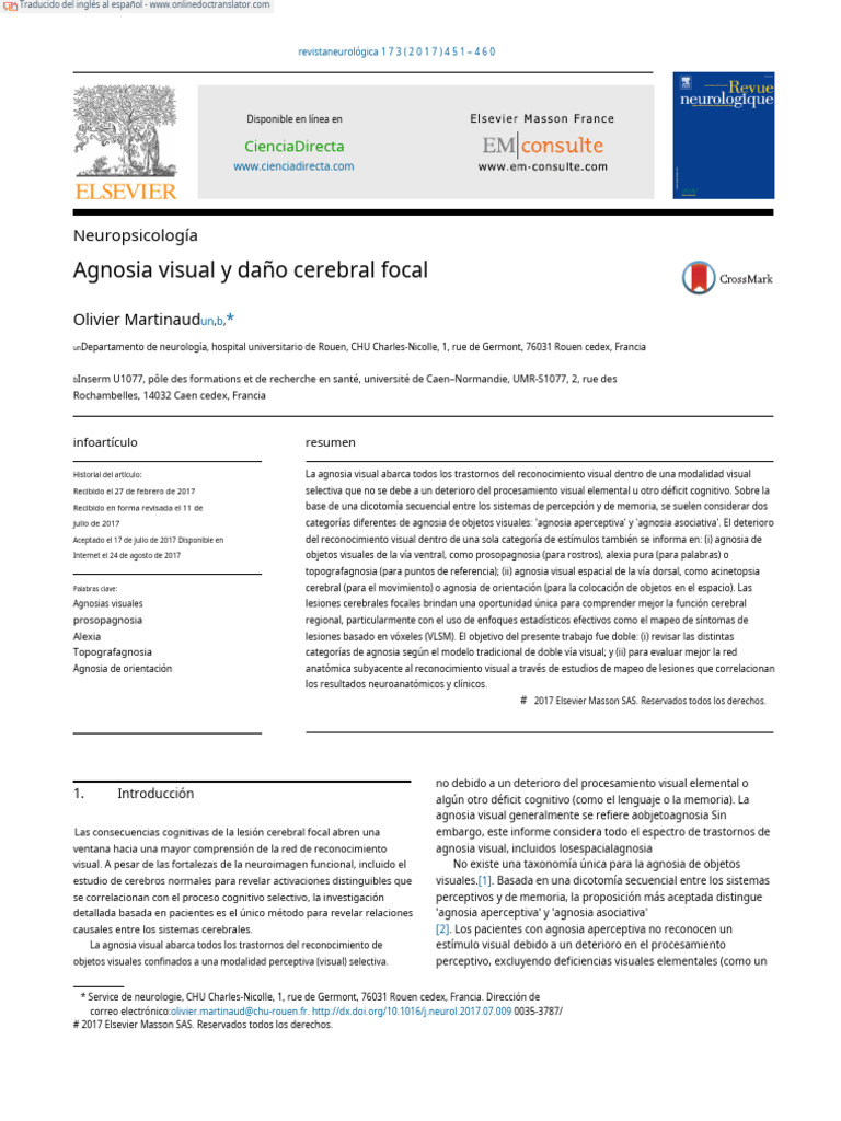 Agnosia Visual y Daño Cerebral Focal | PDF | Lóbulo temporal | Neurociencia