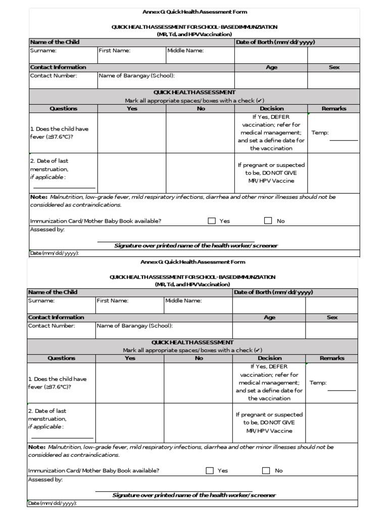 Quick Health Assessment for Vaccination | PDF | Diseases And Disorders ...