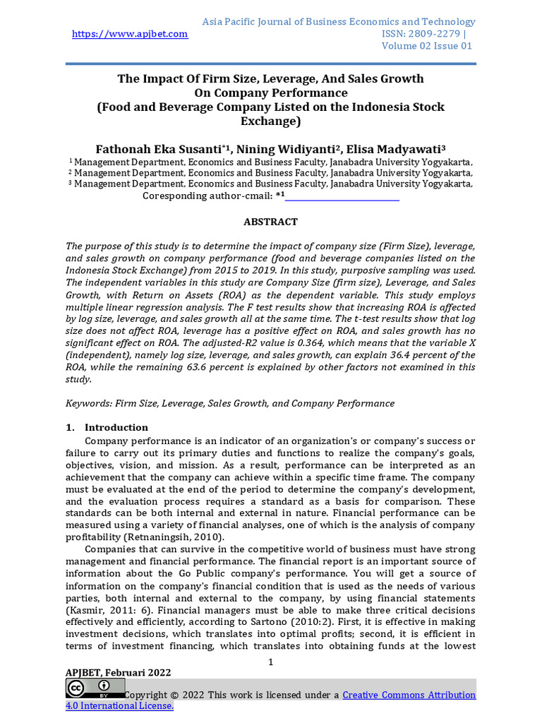 2.the Impact of Firm Size, Leverage, and Sales Growth | PDF | Capital Structure | Leverage (Finance)