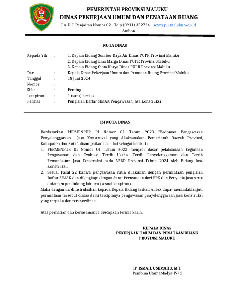 Pengawasan Jasa Konstruksi Maluku 2024 | PDF
