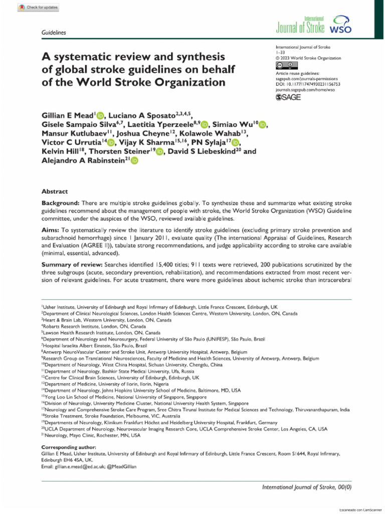Evento Vascular Cerebral Isquemico WJ Stroke 2023 | PDF