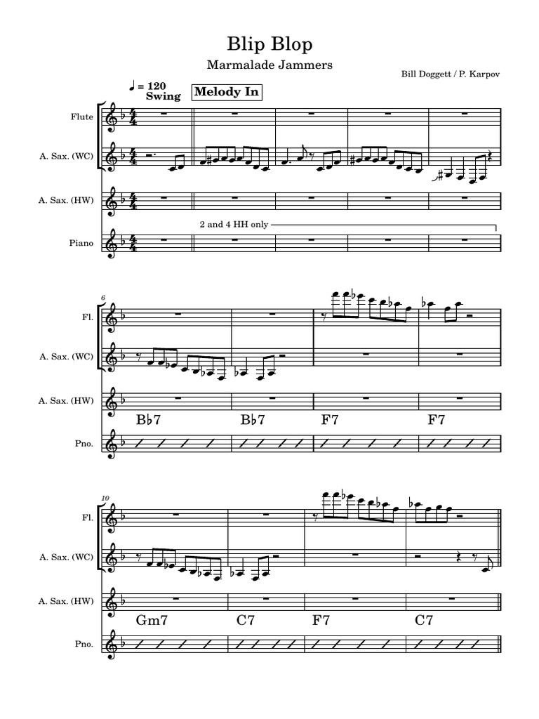 Blip Blop - 3 Horns-Score - and - Parts | PDF | Musical Instruments ...